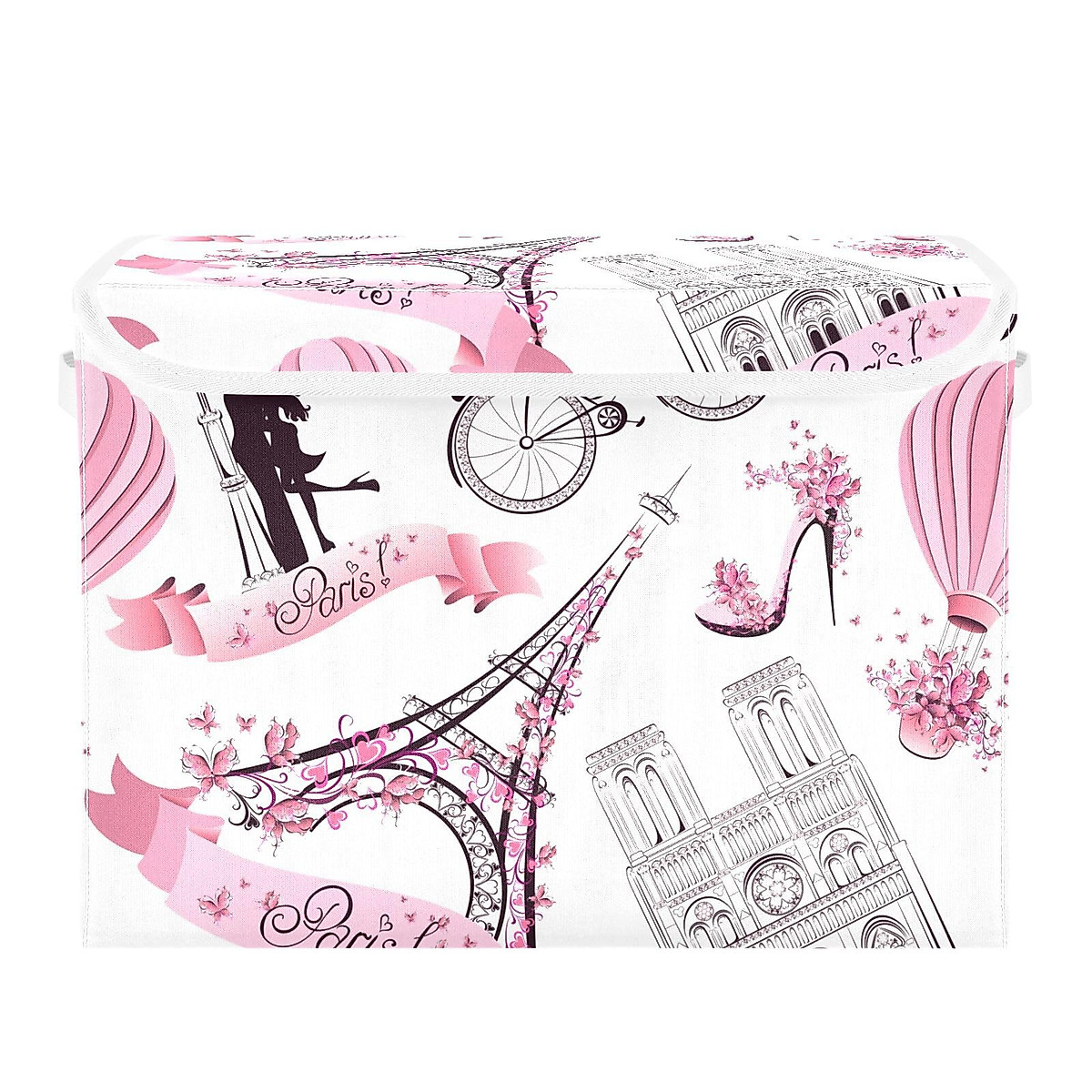 MFTJYO Storage Bin with Lid Paris Eiffel Tower Theme Foldable Storage Box Washable Fabric Storage Cubes Bin Organizer Basket Closet for Home Bedroom Closet Nursery Office