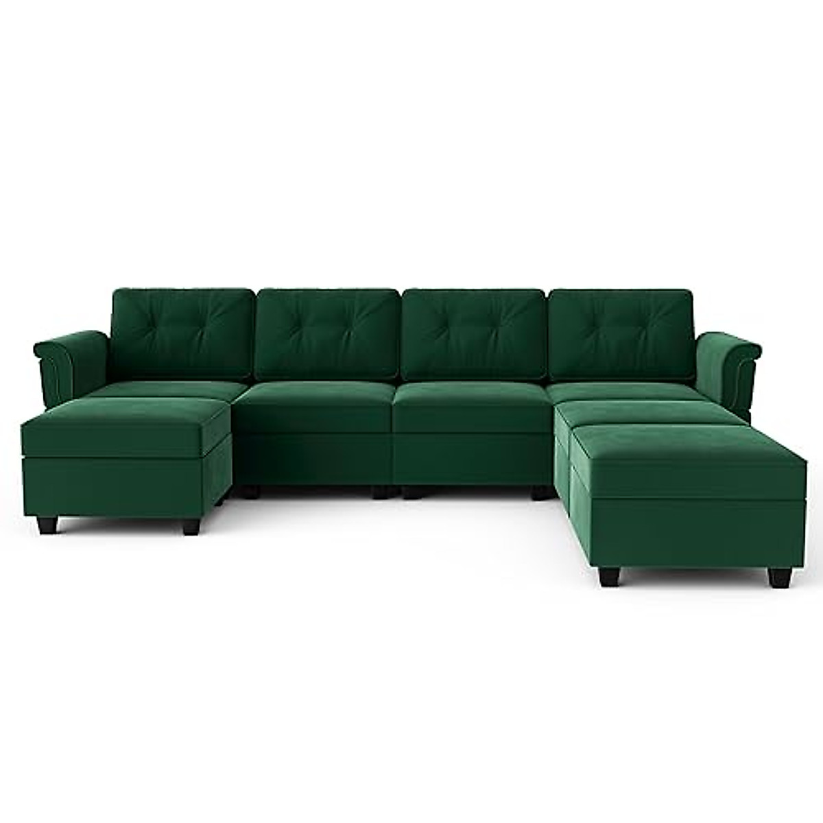 Belandi Modular Sectional Sofa U Shaped Convertible Sofa Couch with Storage, 7-Seat Velvet Modular Sofa with Ottomans, Oversized Sofa Couch with Reversible Chaises for Living Room, Green