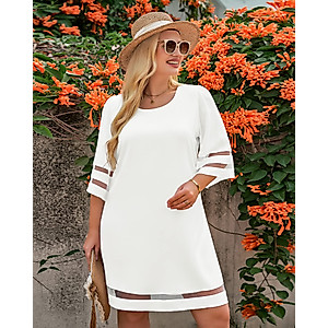 LookbookStore White Dresses for Graduation Shift Dress White Graduation Dress Women's Casual 3/4 Sleeve Dress for Women Summer Loose Tunic Wedding Guest Dresses Brilliant White Size L Size 12 14