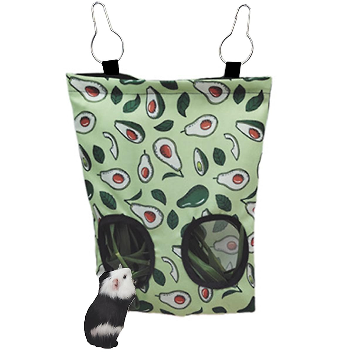 LELEVTXP Pig Guinea Hay Feeder Rabbit Feeder Hanging Rabbit Hay Feeder Bag Foldable Hay Storage Bag for Rabbit Guinea Pig Hamster Chinchilla (Avocado-2 Holes)
