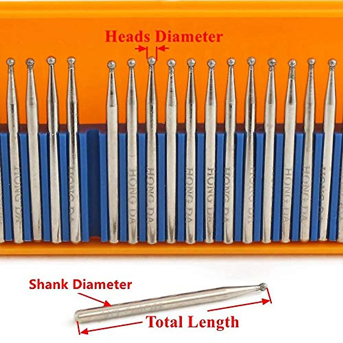 JINGLING Diamond Grinding Bits 1mm Spherical Head Carving Ball Bur Pack of 30Pcs