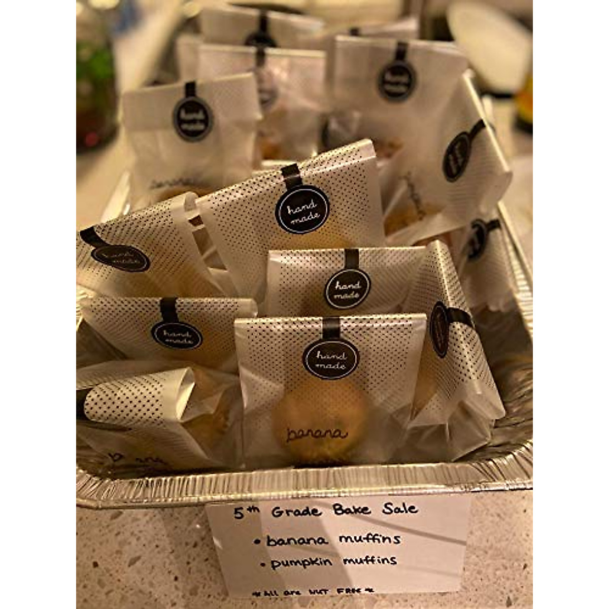 (200Pcs)100pcs Translucent Plastic Bags/Cellophane Bags with 100pcs Hand made Stickers for Cookie Cake Chocolate Candy Snack Wrapping Good for Bakery Party Supplies