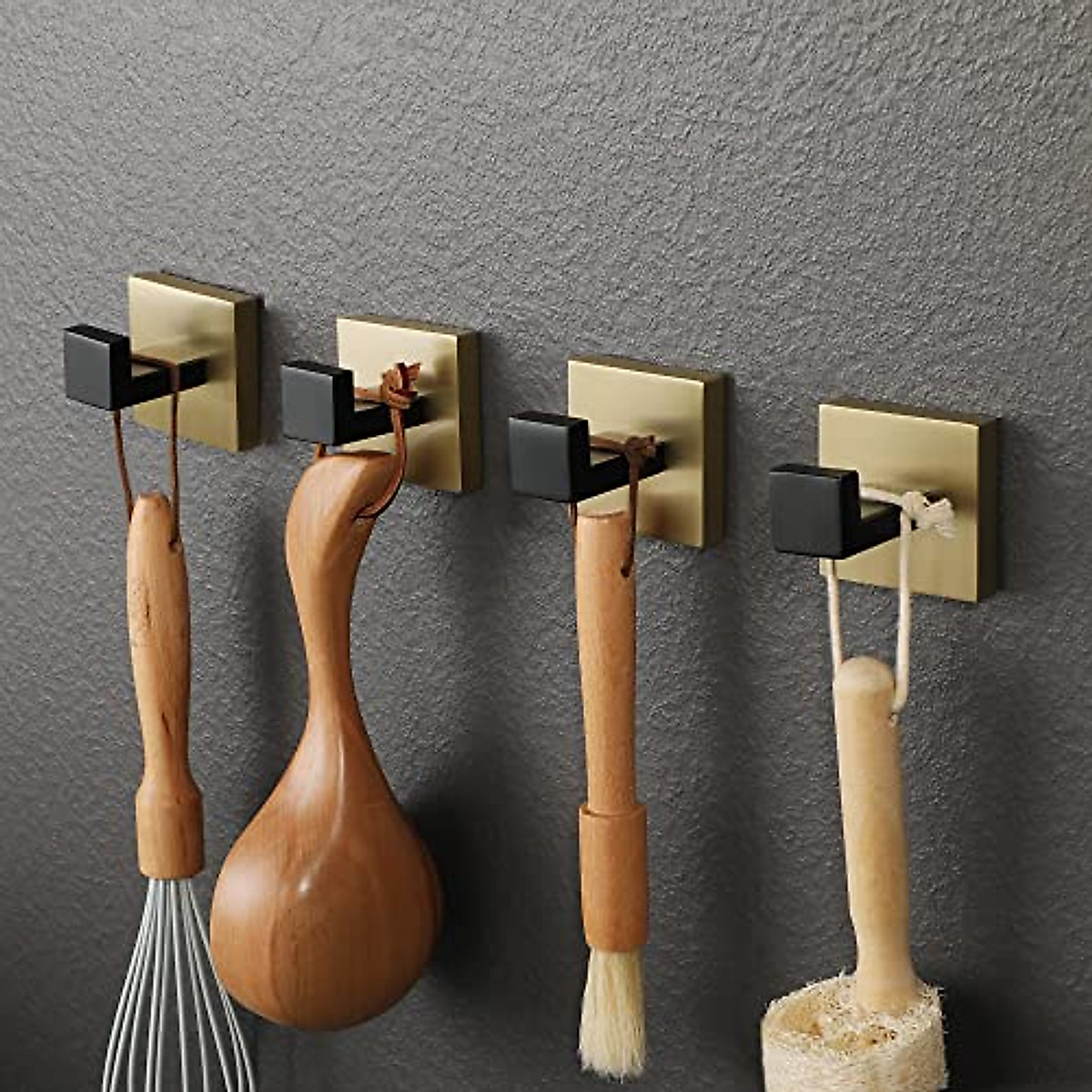 Alise Towel Hooks Single Robe Clothes Hook for Bathroom Toilet Shower Bathtub Bedroom Kitchen Wall Mount,SUS304 Stainless Steel Gold and Black Finish Pack of 4