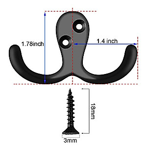 IBosins 8 Pack Heavy Duty Double Prong Coat Hooks Wall Mounted with 16 Screws Retro Double Hooks Utility Hooks for Coat, Scarf, Bag, Towel, Key, Cap, Cup, Hat