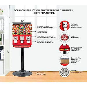 Vending Machines for Business Gumball Machine with Stand Candy Vending Machines Triple Pod Standing Dispenser for Commercial Use to Dispense Gumballs Candies Using Quarter with Removable Canisters