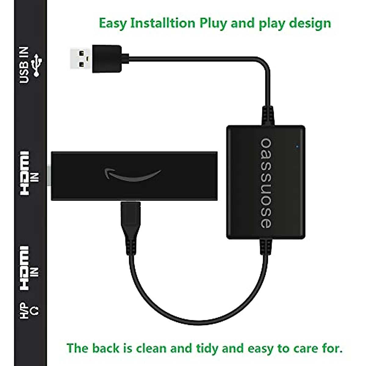 Oassuose USB Power Cable Adapter for Fire TV Stick,Powers Streaming TV Sticks Directly from TV USB Port(Eliminates AC Adapter and Very Long Power Cable)