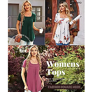 Xpenyo Elegant Square Neck Tunic Tops for Women Short Sleeve Tshirts and Blouses Black L