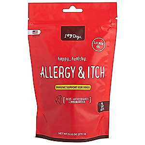 iHeartDogs Allergy & Itch Relief for Dogs with Salmon Oil, Quercetin, Colostrum, Antioxidants and Probiotics - 90 Count