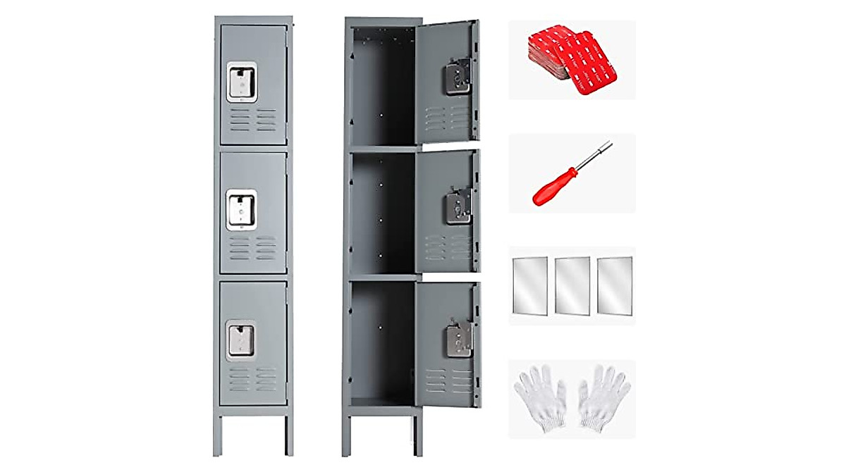 INTERGREAT 3-Door Metal Locker - School, Office, Gym Storage