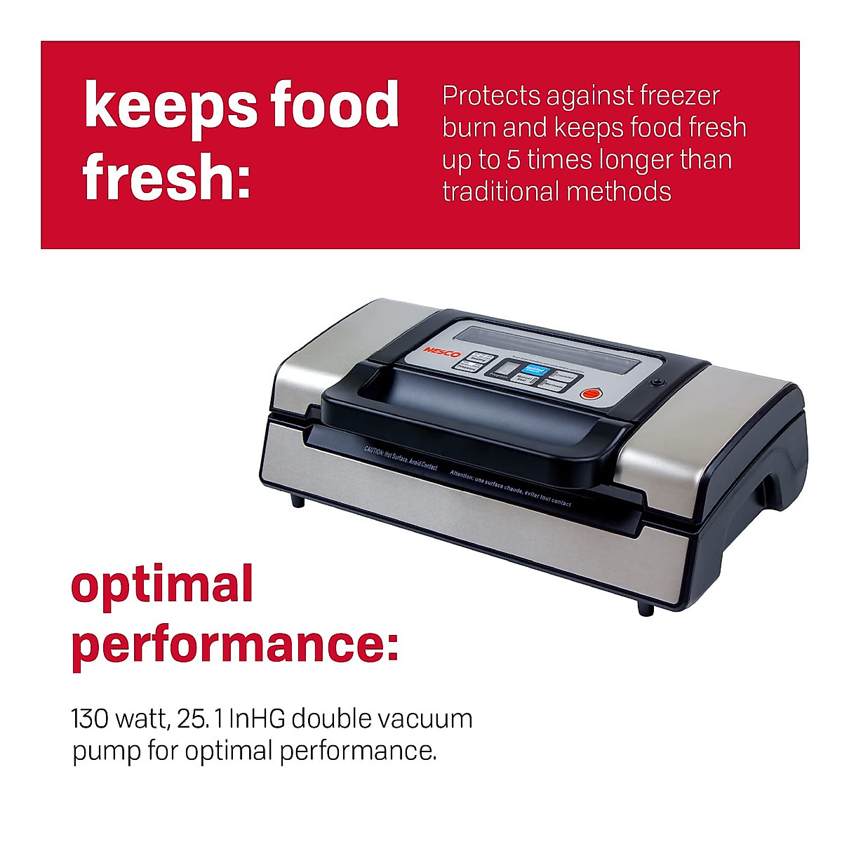 Nesco Deluxe Food VS-12 Vacuum Sealer, 130 Watts, Kit Bags & Viewing Lid, Compact, Silver