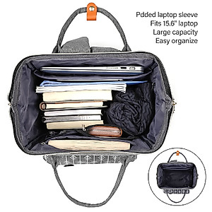 RJEU Laptop Backpack for Women, Travel School Backpack With USB Charging Port, Water Resistant Computer Bag Work Purse, Casual Daypack for Girls, Teacher Nurse Backpack, Gift for Women