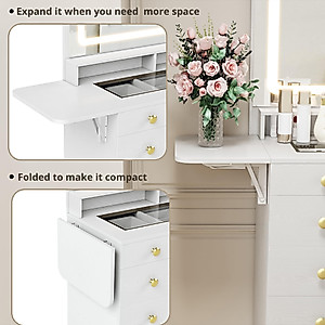 IRONCK Vanity Desk with Mirror and LED Lights, Makeup Vanity with 11 Drawers and Power Outlet, 45" Glass Top Vanity Table with Storage Stool, Adjustable Brightness, Vanity Set for Bedroom, White