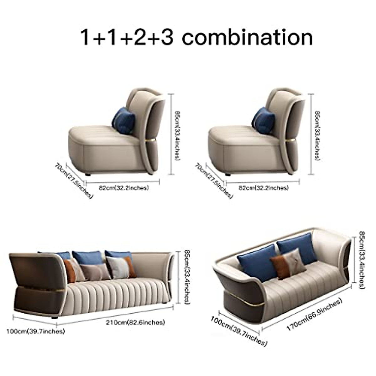 SXNBH Italian Leather Sofa Model House Designer Large Apartment Villa Living Room American Leather Sofa