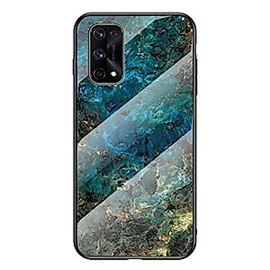 Grandcaser Case for Realme 7 Pro Ultra-Thin TPU Bumper Marble Polished Granite Pattern Glass Case Never Fade Protective Cover for Realme 7 Pro 6.4" -Emerald