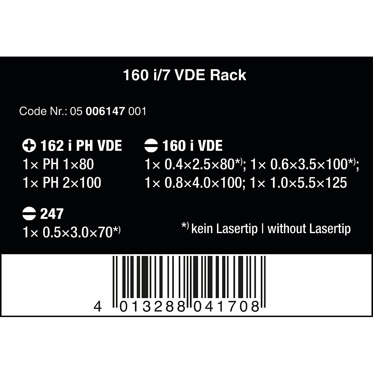 Wera 05006147001 Kraftform Plusserie 100 Rack 160I Screwdriver Set (7 Piece)