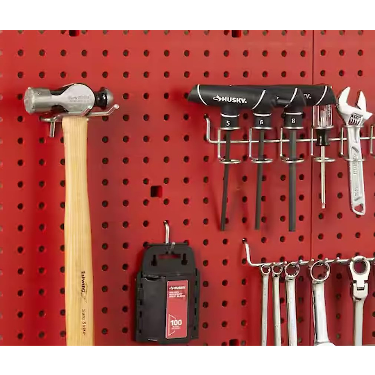 Overbuilt red pegboard panel