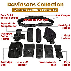 Davi Collection 10 in 1 Tactical Duty Belt, Utility Modular Equipment System Nylon Military Enforcement Belt with Pouches for Security Police, Adjustable 35-45" Black