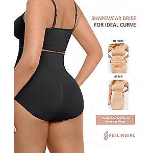 FeelinGirl Shapewear Tummy Control Underwear for Women High Waisted Panty Girdles Body Shaper Panties Black M/L
