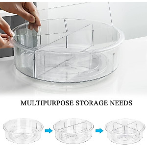 Greenco Lazy Susan Turntable, 12" Round Plastic Clear Storage Organizer with Dividers for Kitchen, Spice Rack, Cabinet, Pantry, Fridge, Freezer, Countertop