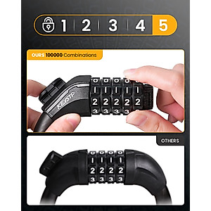 KEYSTP Bike Lock Cable with Combination,High Security 5-Digit Resettable Combination Bicycle Lock Anti-Theft, Scooter Lock with Mounting Bracket for Bikes and Scooters（Black）