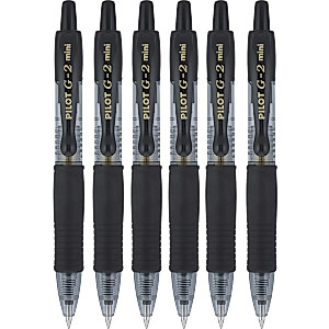 Pilot G2 Pixie Black Pilot G2 Pixie Rollerball Pen 0.7mm Nib Tip 0.39mm Line Width Mini Gel Ink Retractable 207 (Pack of 6)