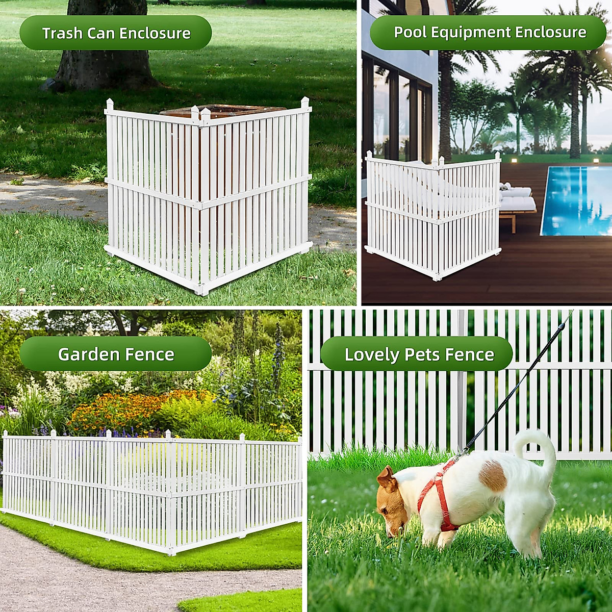 FLYYIBO Outdoor Privacy Screen, No Dig White Vinyl Privacy Fence Screen Kit for Pool Equipment Enclosure, Trash Can Enclosure for Outside (36" W x 48" H, 2 Panels)