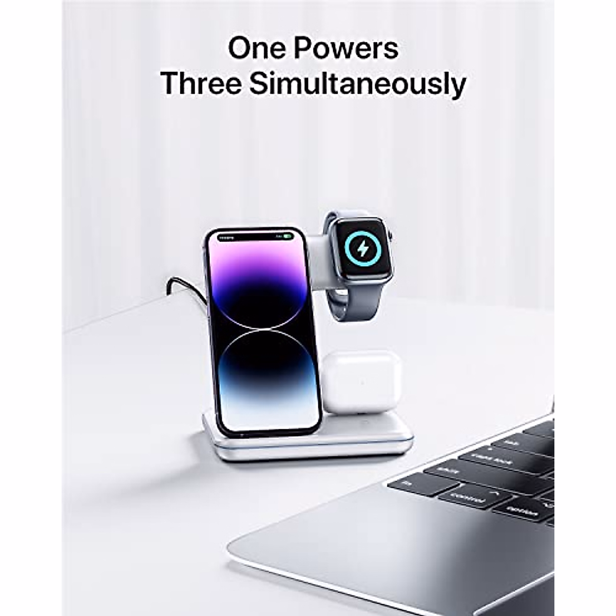 Intoval Wireless Charger, 3 in 1 Charger for iPhone/iWatch/Airpods, Qi-Certified Charging Station for iPhone 14/13/12/11/Pro/Max/XS/Max/XR/XS/X, iWatch 7/6/SE/5/4/3/2, Airpods Pro/3/2/1 (Z5,White)