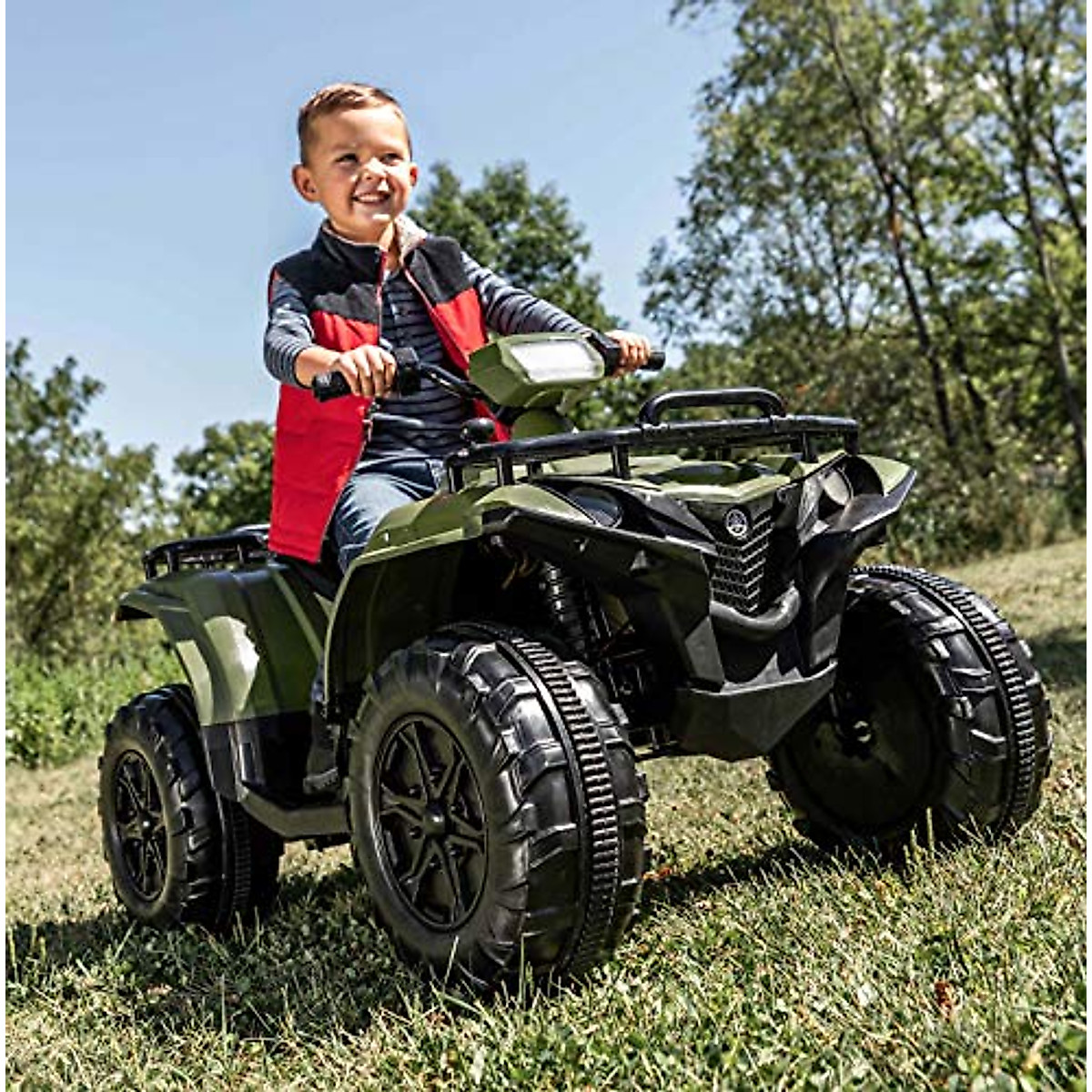 Kid Trax Yamaha ATV Toddler/Kids Electric Ride On Toy, 12 Volt, 3-7 yrs Old, Max Weight 88 lbs, Single or Double Riders, MP3 Player Input, Kodiak Green