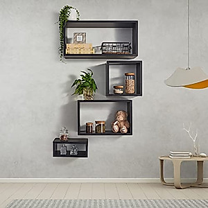 Kaboon Wall Mount Shelf Set of 4, Black Shelves for Space Discovery Home and Commercial Use, Large Size Shelves Set, Black