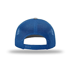 Richardson 112 112P Trucker Mesh Snapback Hat Curved Bill with NoSweat Hat Liner (Adjustable Snapback Split Colorway, Heather Grey/Royal)