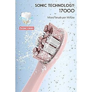 DMH Electric Toothbrush, Sonic Electric Toothbrush Powerful Cleaning, Rechargeable Travel Toothbrush with 4 Brush Heads, 3 Modes, 4 Hour Fast Charge for 60 Days Use, Pink