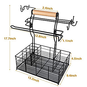 KOSTBAR Metal Grill Caddy, Picnic Condiment Caddy, BBQ Organizer Basket with Paper Towel Holder, Suitable for Camping Outdoor Cooking Utensil Caddy Barbecue Accessories
