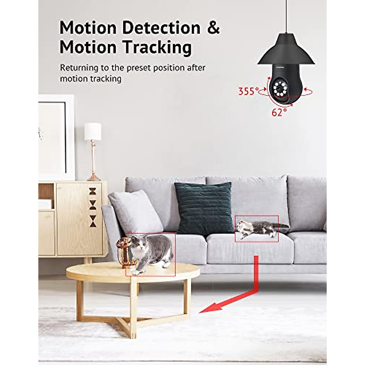 LaView 4MP Bulb Security Camera 2.4GHz, 360° 2K Security Cameras Wireless Outdoor Indoor Full Color Day and Night, Motion Detection, Audible Alarm, Easy Installation, Compatible with Alexa（Black）