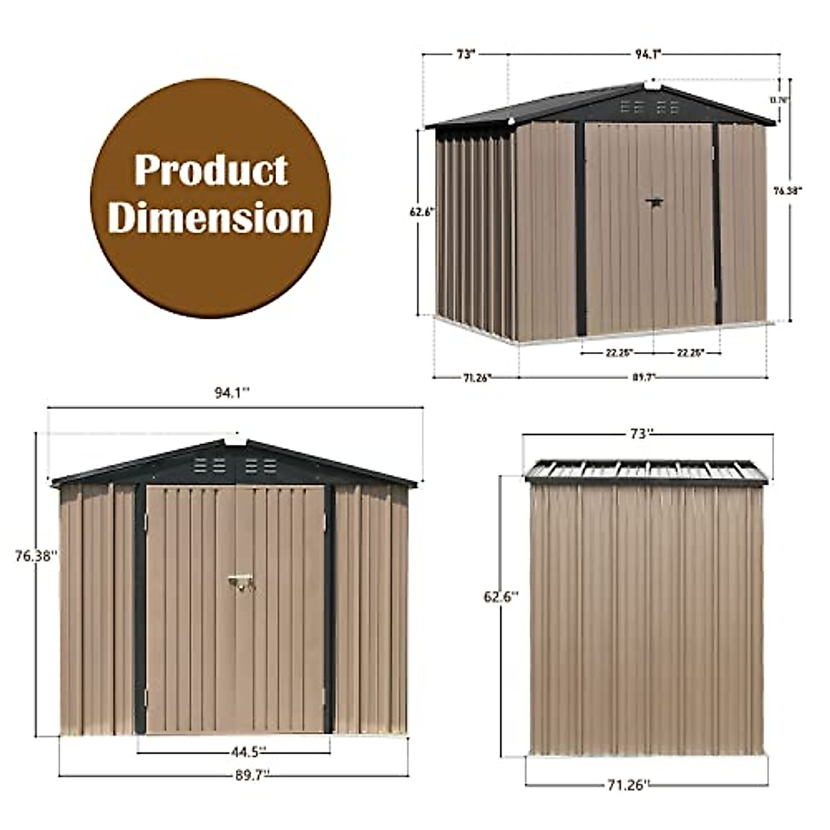 6x8 FT Storage Sheds Outdoor, Utility Steel Tool Sheds for Garden Backyard Lawn, Large Patio House Building with Lockable Door (Dark Grey)