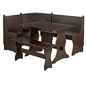 Target Marketing Systems Traditional Style 3-Piece Nook Corner Dining Set with Hidden Storage Under The Seats, for Small Spaces, Includes 1 Table and Benches, Espresso