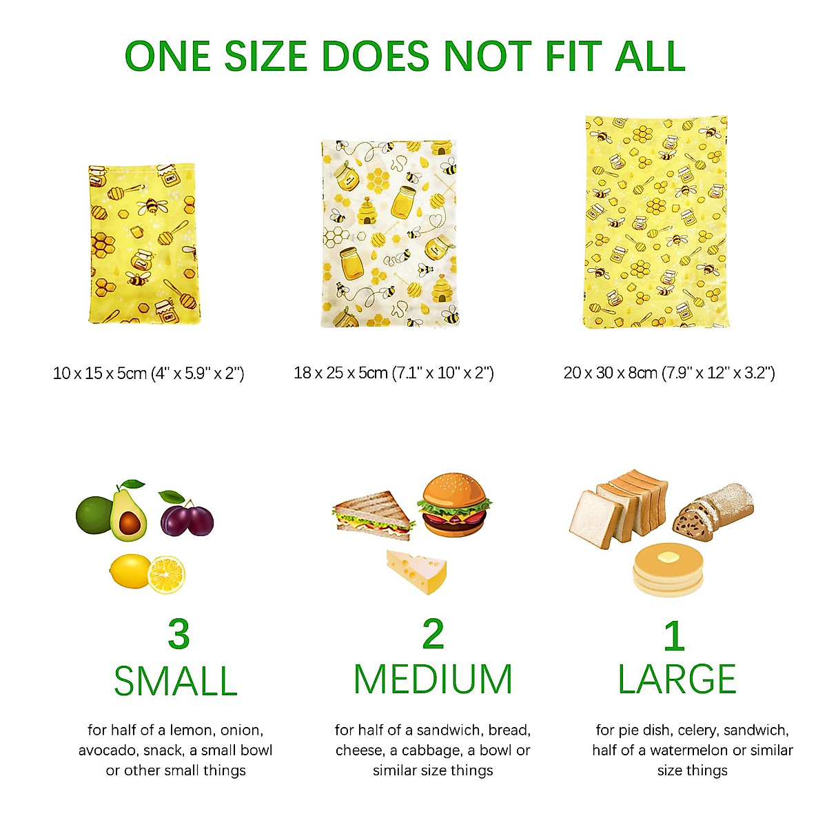 6 Pack Sealable Reusable Beeswax Food Bags, Sustainable Food Storage Containers, Easy to Clean, Easy to Use, Alternative to Plastic