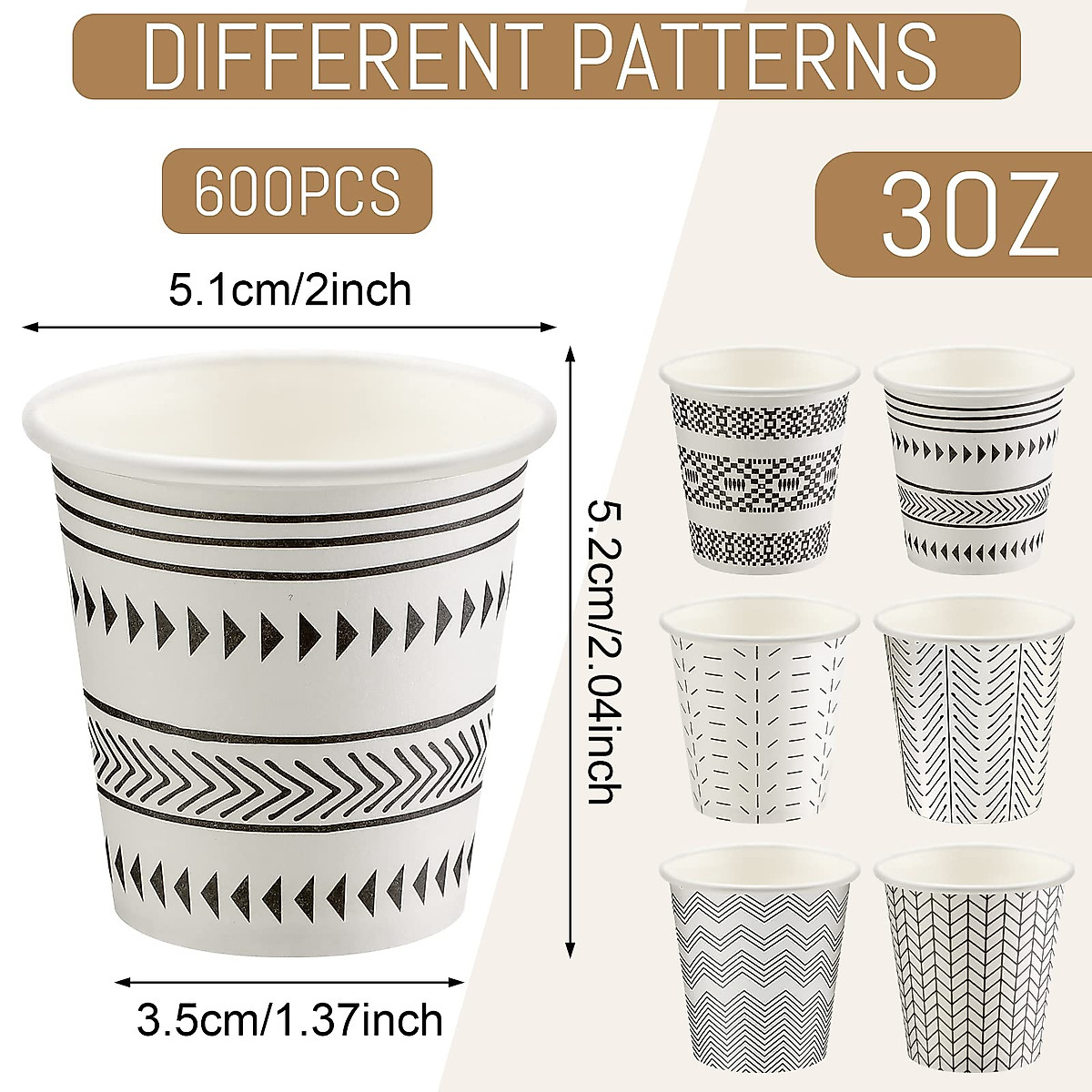 600 Pack Disposable 3 oz Paper Cups, Mouthwash Small Tasting Cups Bathroom Paper Coffee Cold Beverage Drinking Cup for Picnic, BBQ, Party, Travel and Event (Stylish)