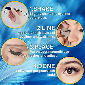 EARLLER Natural Magnetic Eyelashes with Eyeliner, (Dpair)