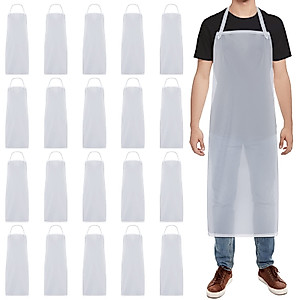 20 Pcs Plastic Aprons Vinyl Clear Waterproof Apron 47 Inches Unisex Transparent Apron Heavy Duty Plastic Aprons for Kitchen Cooking Cleaning Dishwashing Butcher Work