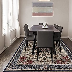 RUGGABLE Sima Washable Rug - Perfect Vintage Area Rug for Living Room Bedroom Kitchen - Pet & Child Friendly - Stain & Water Resistant - Royal Blue 6'x9' (Standard Pad)