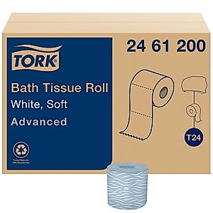 Tork Advanced Toilet Paper Roll, White, Compatible with T24 Dispensers, 2-ply, Soft Tissue, 80 rolls x 500 sheets (2461200)