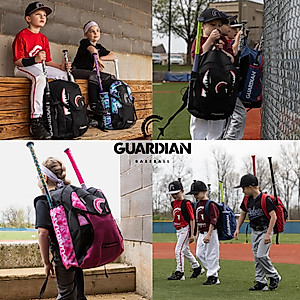 Guardian Baseball Backpack for Youth, Softball Bag for Girls, Durable Bat Bags Baseball Youth Boys and Girls, TBall Bag – Includes Hook to Hang on Fence - Navy/White