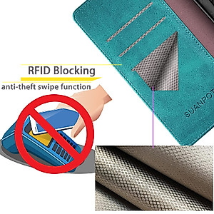 SUANPOT for Samsung Galaxy A14 5G Wallet case with RFID Blocking Credit Card Holder,Flip Book PU Leather Protective Cover Women Men for Samsung A14 Phone case (Blue Green)