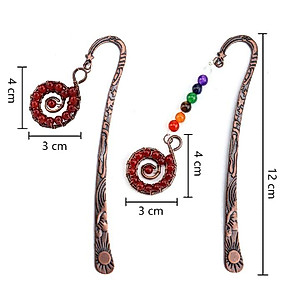 2 Pieces Vintage Style Chakra Bookmark Red Agate Antique Bronze Beading Pendant Bookmark Metal Bookmark