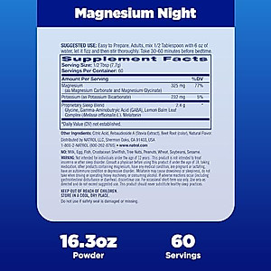 Natrol Mood + Stress High Absorption Night Magnesium Carbonate and Magnesium Glycinate 325mg with a Blend of Glycine, GABA, Lemon Balm and Melatonin, 16.3 OZ Cherry-Flavored Powder, 60 Day Supply