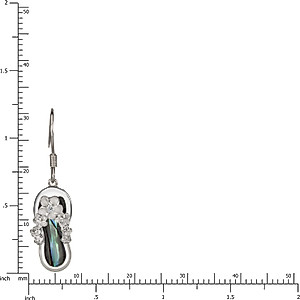 Sterling Silver Natural Abalone Shell CZ Plumeria Flower Flip Flop Slipper Dangle Hook Earrings, EMVsseas11fh