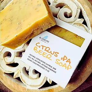 BLUEBYRD Soap Co. Mad Hops Citrus IPA Beer Soap Bar| Vegan Handcrafted High Lathering Beer Soap For Men | Beer Lovers All Natural Soap with Real Exfoliating Oats| Acne Soap Bar made with Beer Hops, Oatmeal, and Orange Essential Oils (BEER)