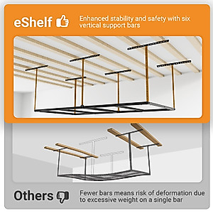 eShelf 4x8ft Overhead Garage Storage Rack Wooden Decking Not Included, Heavy Duty Metal Rack, Adjustable Ceiling Dropdown, 600lbs Weight Capacity (Black)