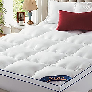 Siluvia Queen Mattress Topper with 400TC 100% Viscose Cover Extra Thick Pillowtop Cooling Mattress Topper Queen Mattress Pad White with 8-21 Inch Deep Pocket 3D Snow Down Alternative Fill