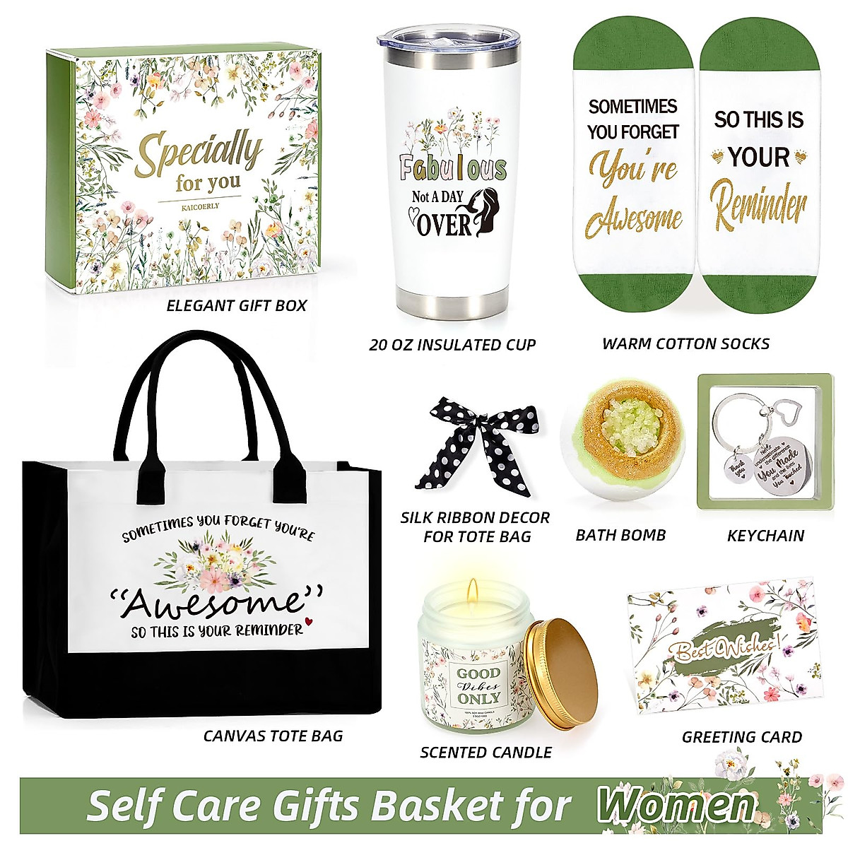 KAICOERLY Best Self Care Gift with Tumbler for Women, Inspirational Basket, Thank You Present for Mom Her Best Friend Sister Coworker Nurse Teacher